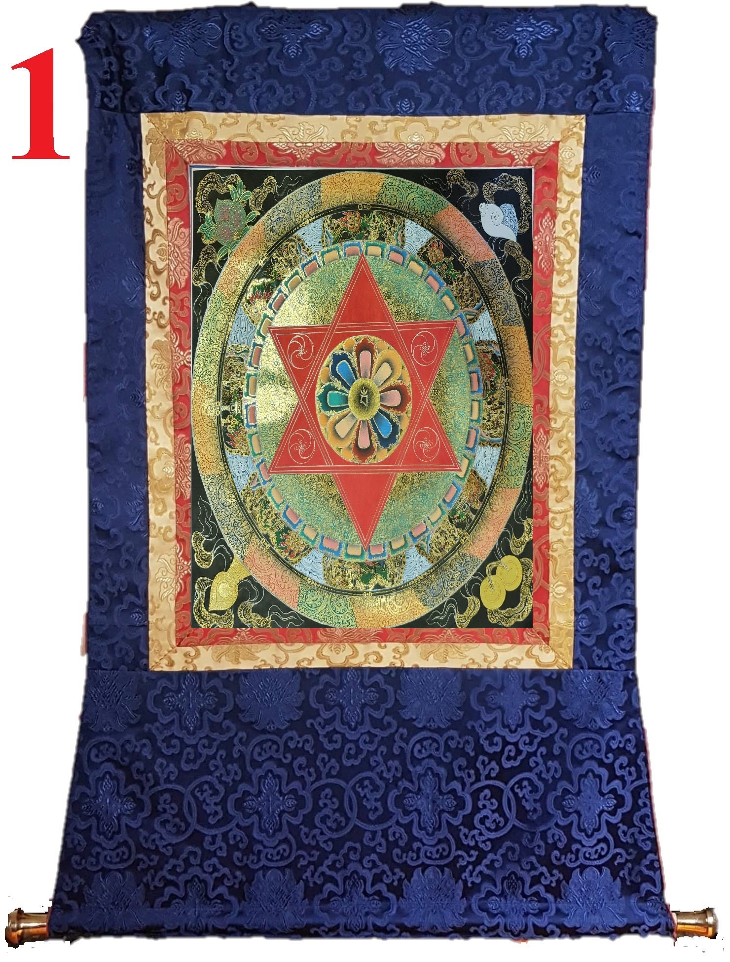 93. Black and 24 K Gold Mandala Thangka thanka. Free Brocade / Free ...