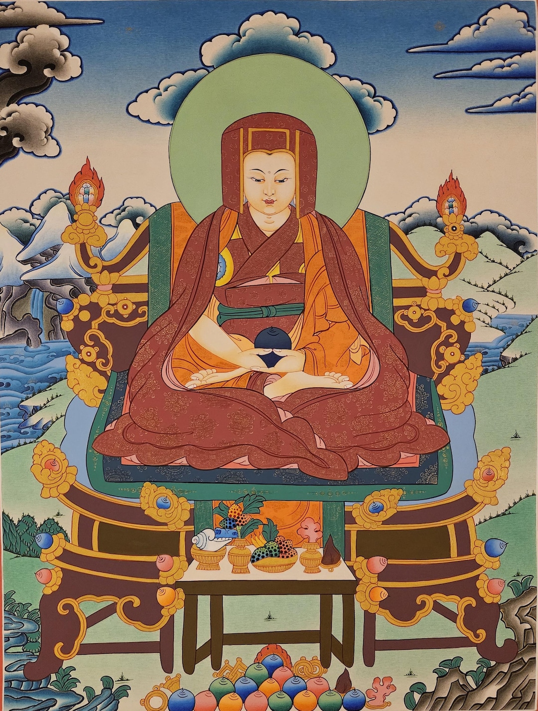 497. Gampopa Thangka: Kagyu Master Tibetan Buddhist Art With Brocade - Etsy