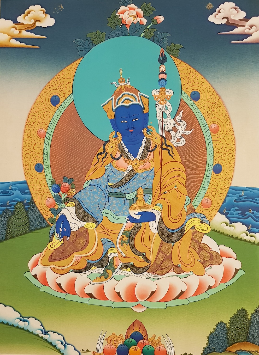 91. Medicine Buddha Thanka: Guru Rinpoche Orgyen Menla Art With Brocade ...