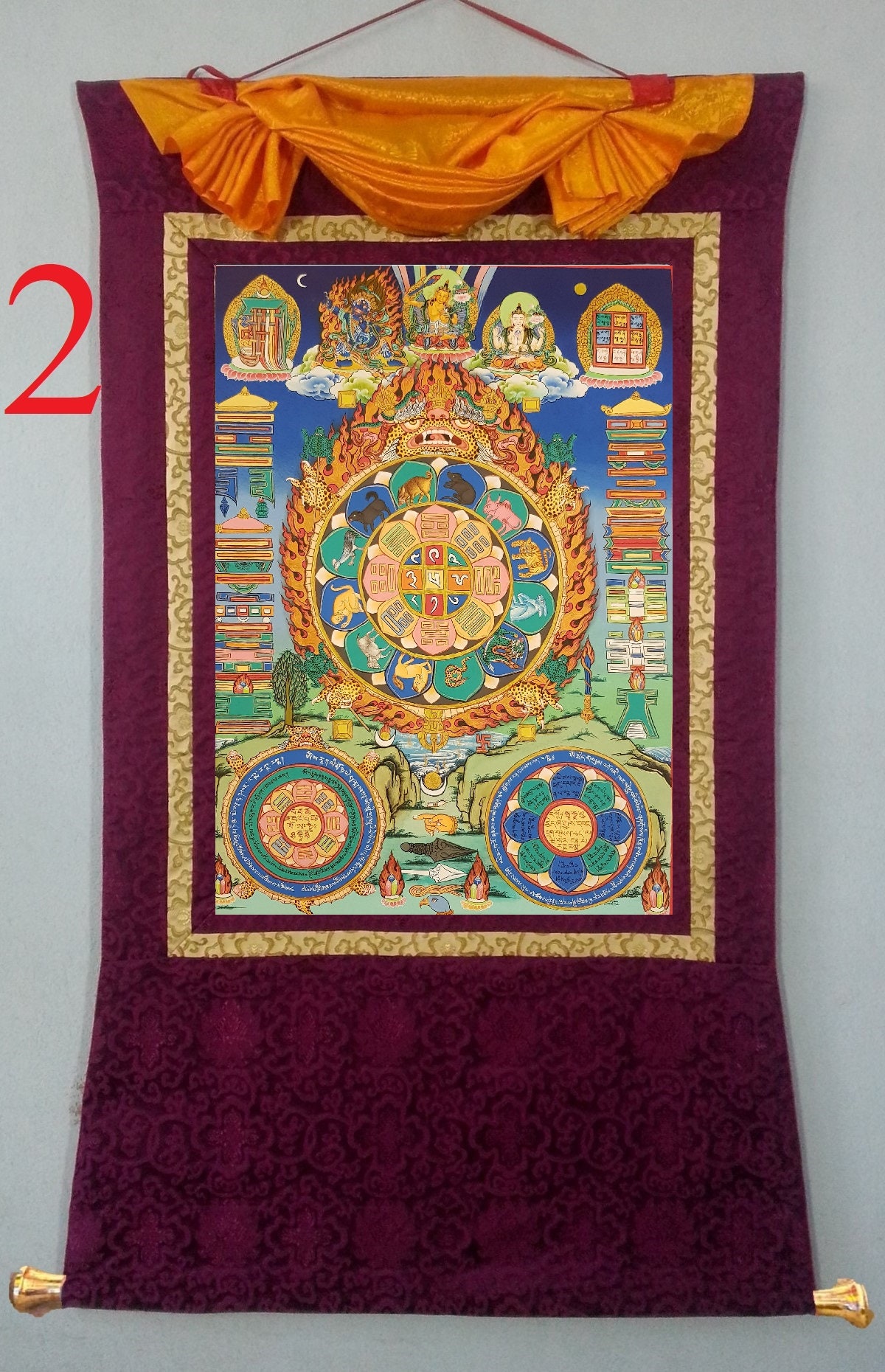 124. Shiva Khorlo Tibetan Calendar Thangka (thanka). Free Brocade ...