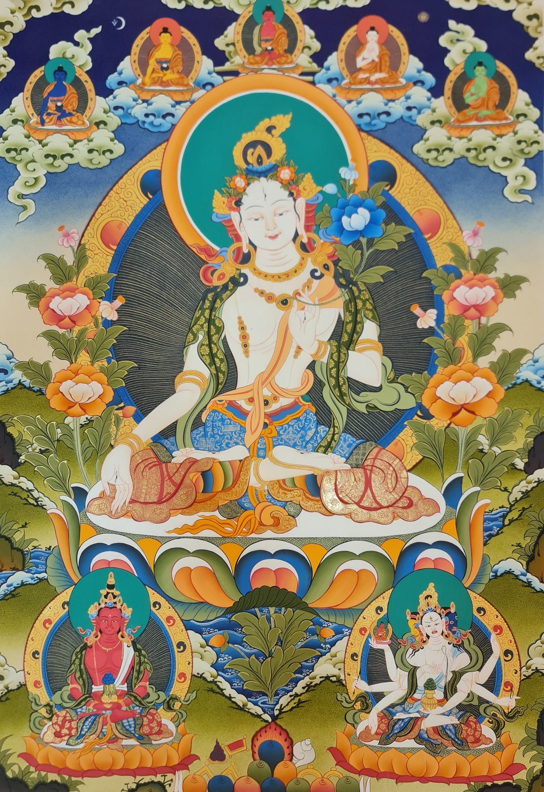 259. Large White Tara Thangka (thanka). Free Brocade / Free Shipping ...