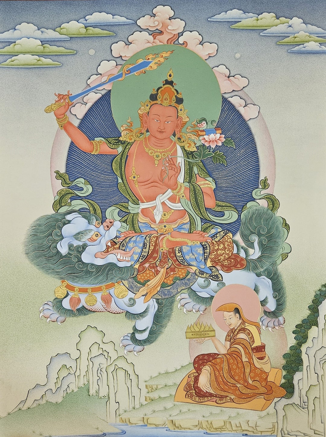 242. Red Manjushri Simhanada Thangka: Free Brocade - Etsy