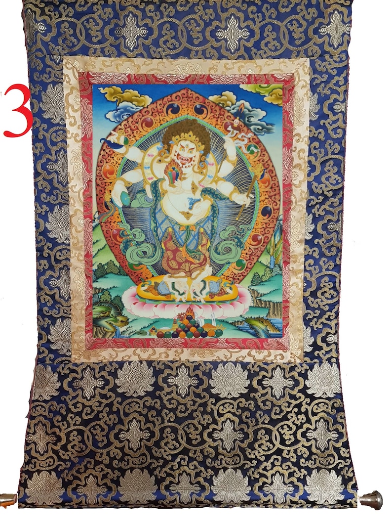 154. White Mahakala Thangka: Buddhist Art With Brocade - Etsy