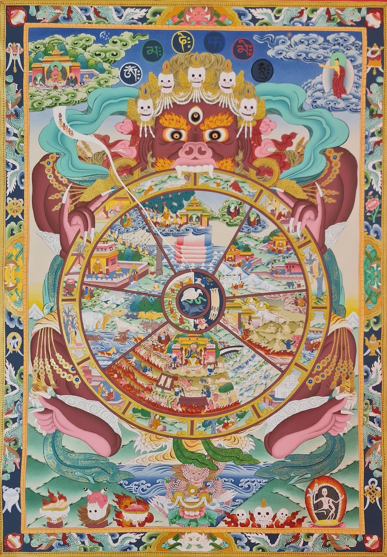 210. Wheel of Life samsara Thangka thanka. Free Brocade / - Etsy