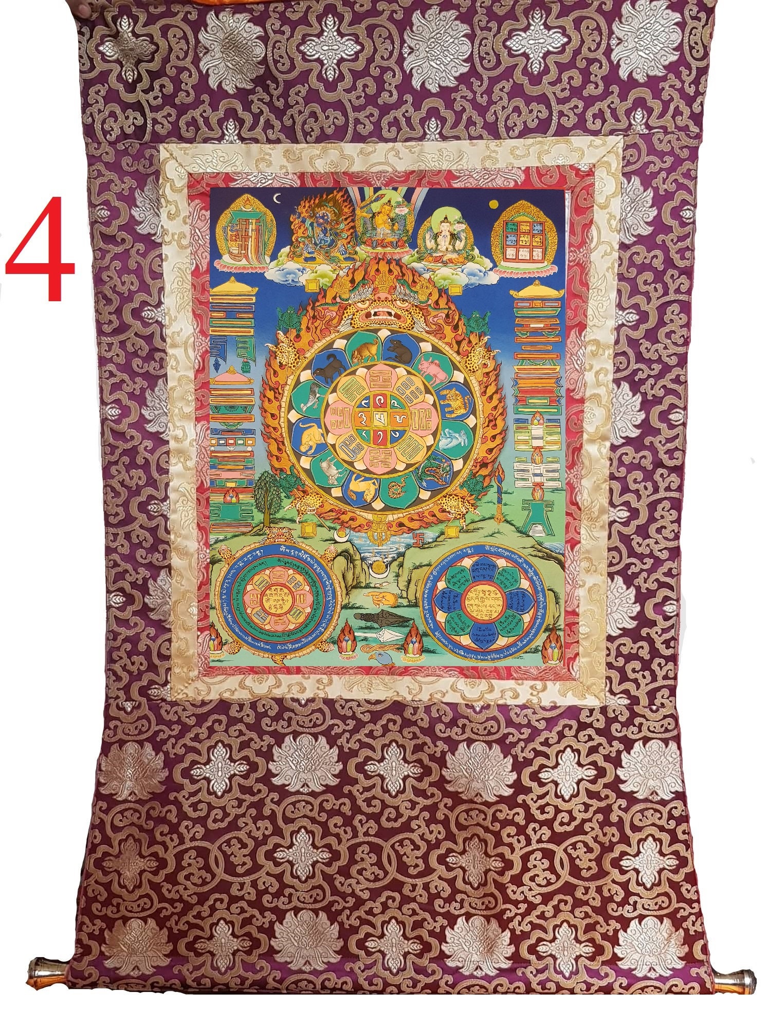 124. Shiva Khorlo Tibetan Calendar Thangka thanka. Free Brocade / Free ...