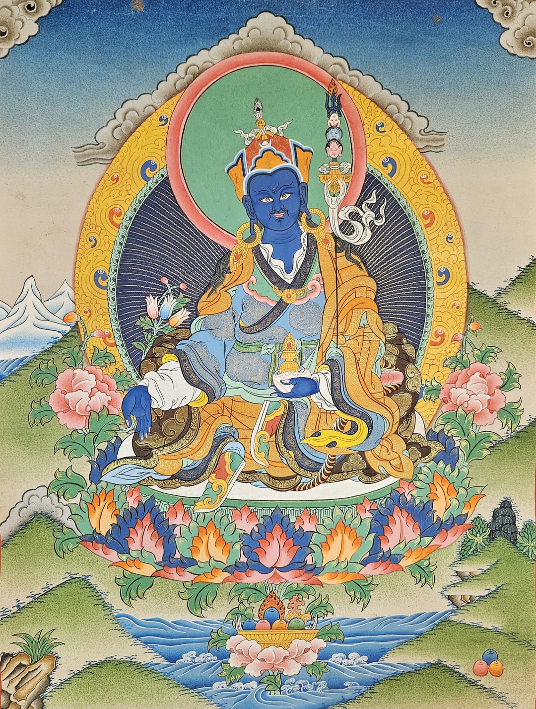 339. Medicine Guru Rinpoche Orgyen Menla Thanka (thangka). Free Brocade ...