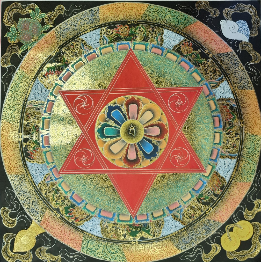 93. Black and 24 K Gold Mandala Thangka thanka. Free Brocade / Free ...