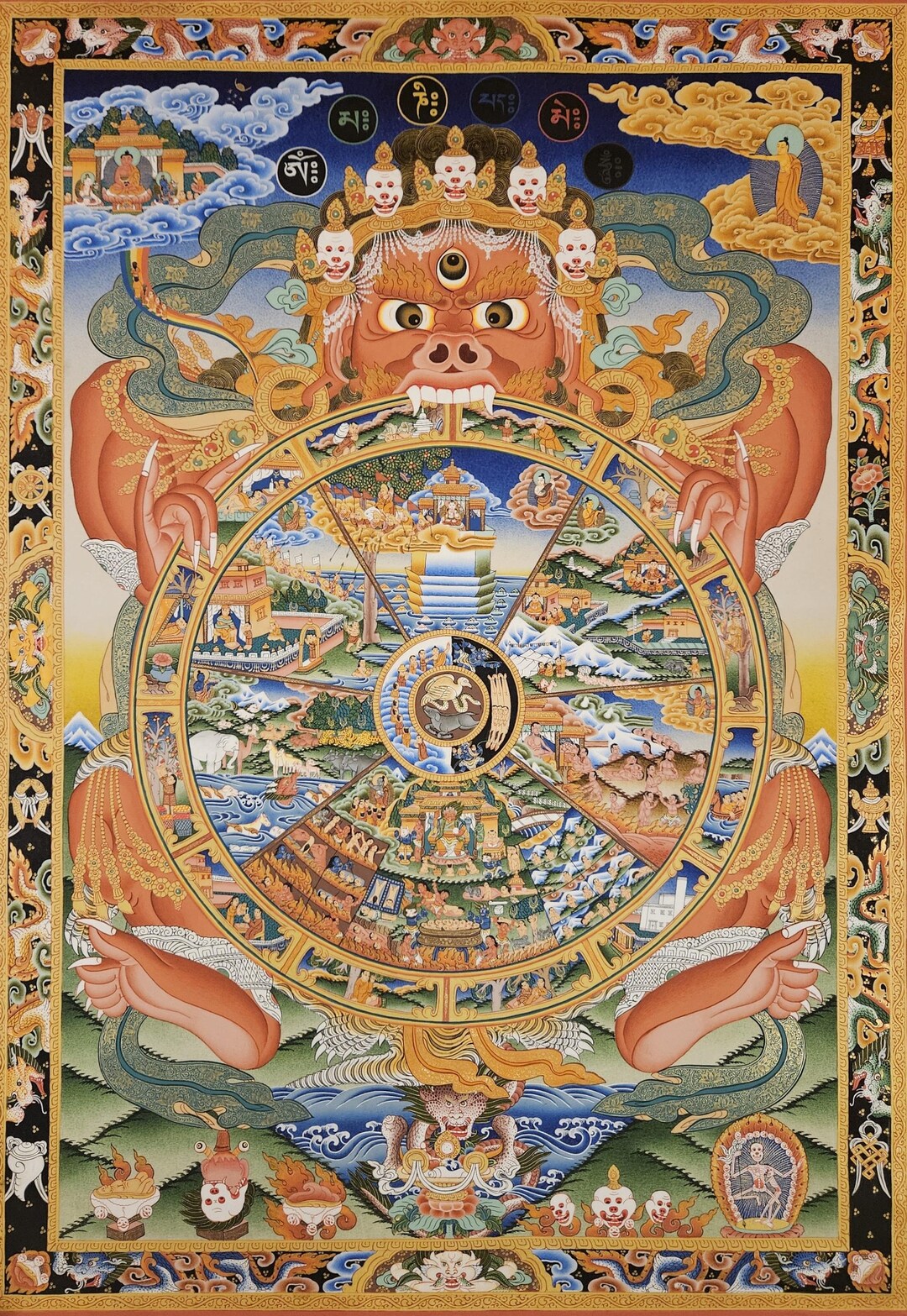 210. Wheel of Life Thangka: Samsara Mandala Art With Brocade - Etsy UK