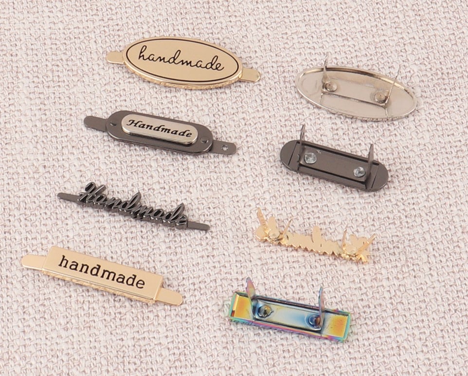 Metal "handmade" Bag Purse Labels, Rectangle/oval Multiple Colors ...