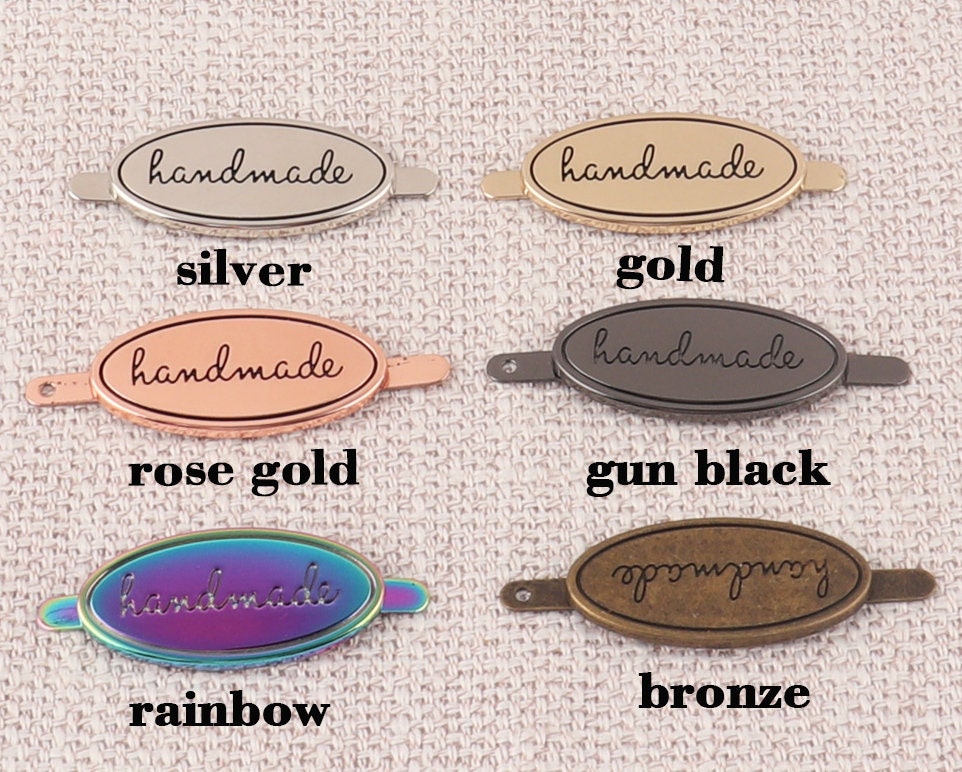 Metal "handmade" Bag Purse Labels, Rectangle/oval Multiple Colors ...