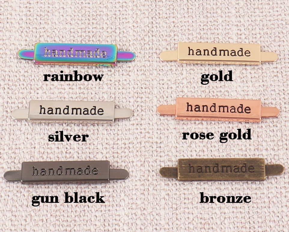 Metal "handmade" Bag Purse Labels, Rectangle/oval Multiple Colors ...