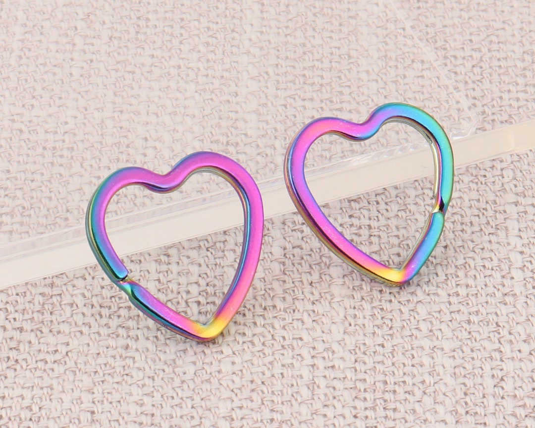 31mm Rainbow Heart Split Rings,love Heart Shaped Key Fob Hardware ...