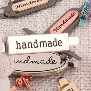 Metal "handmade" Bag Purse Labels, Rectangle/oval Multiple Colors ...