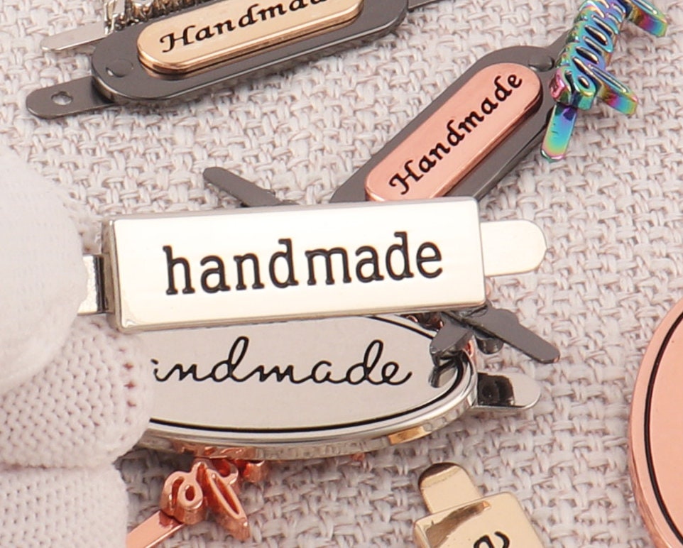 Metal "handmade" Bag Purse Labels, Rectangle/oval Multiple Colors ...