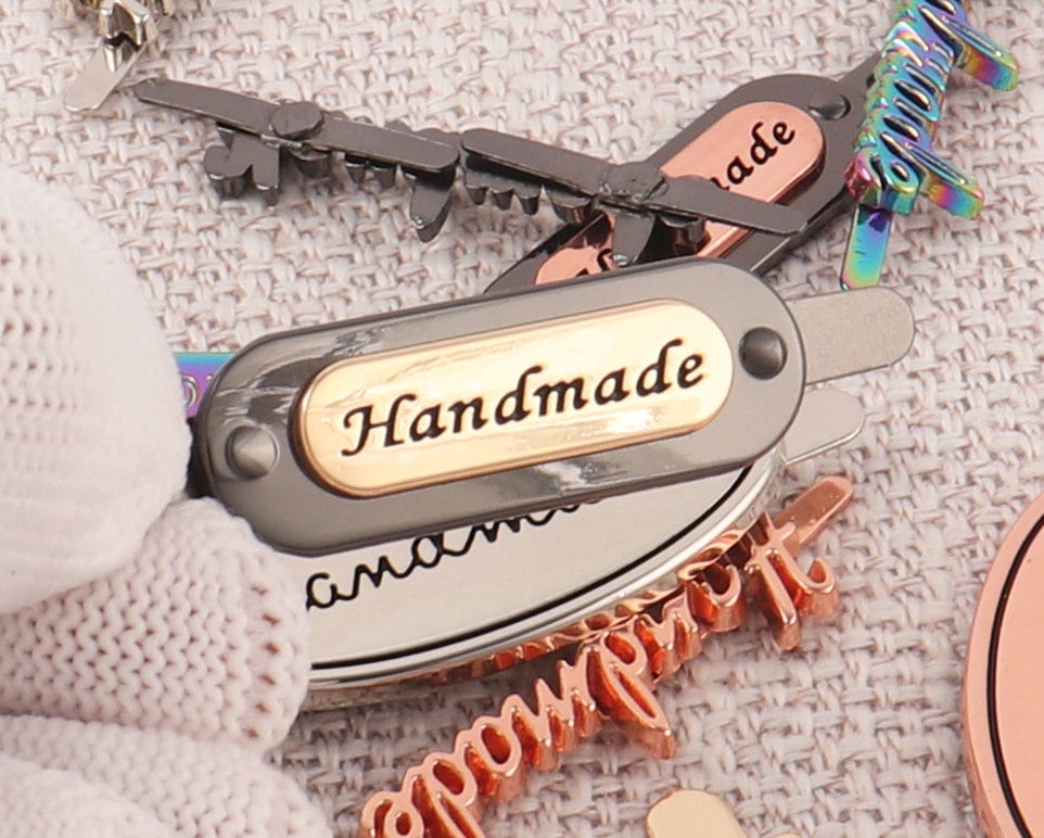 Metal "handmade" Bag Purse Labels, Rectangle/oval Multiple Colors ...