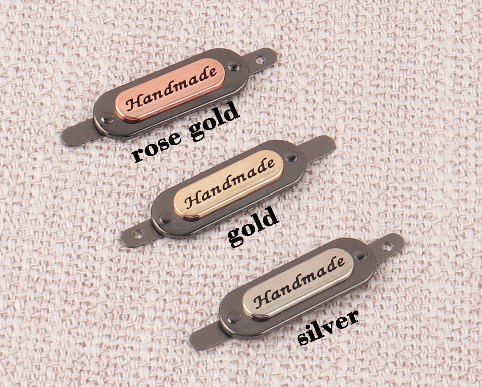 Metal "handmade" Bag Purse Labels, Rectangle/oval Multiple Colors ...
