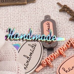 Metal "handmade" Bag Purse Labels, Rectangle/oval Multiple Colors ...