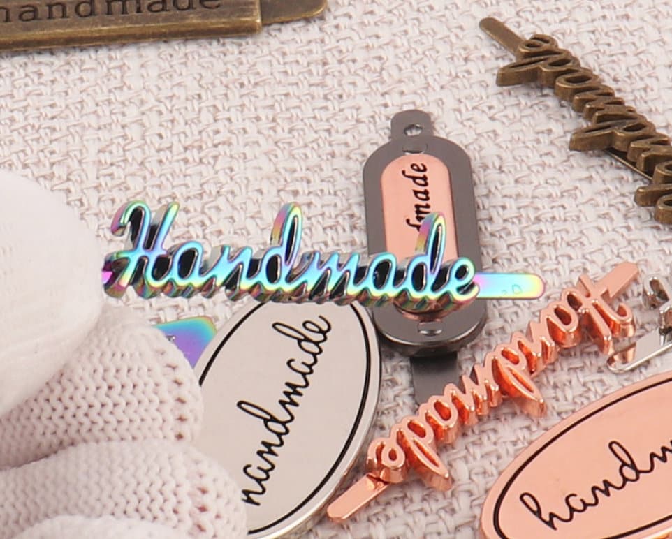 Metal "handmade" Bag Purse Labels, Rectangle/oval Multiple Colors ...