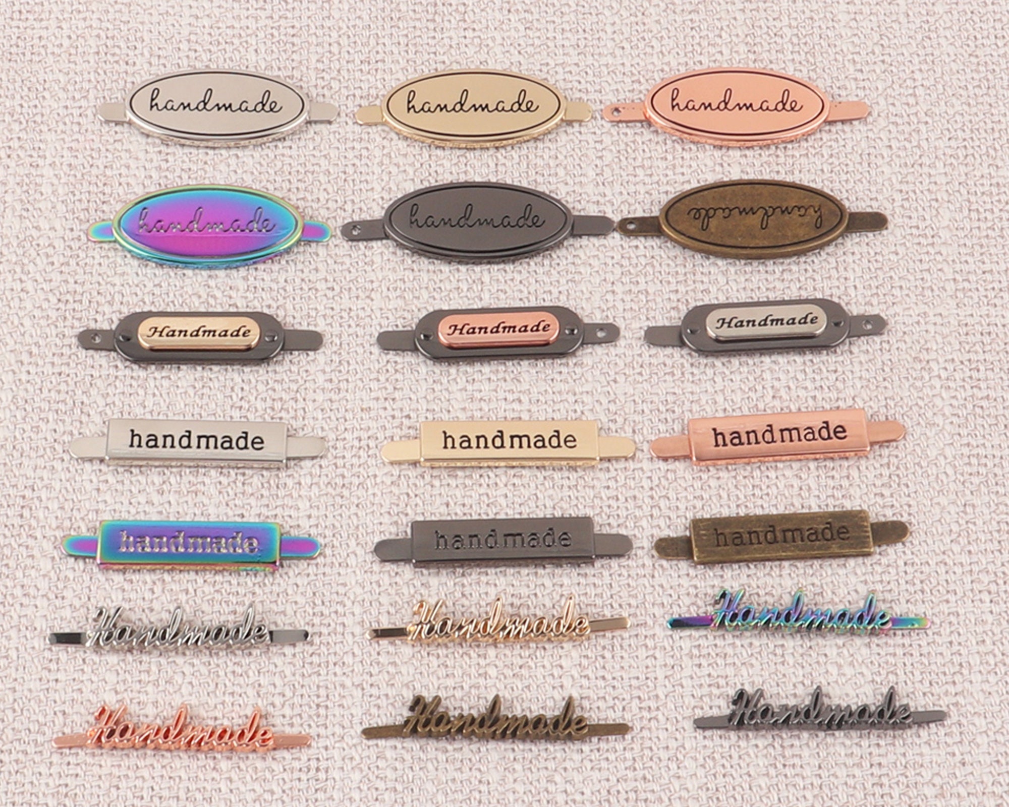 Metal "handmade" Bag Purse Labels, Rectangle/oval Multiple Colors ...