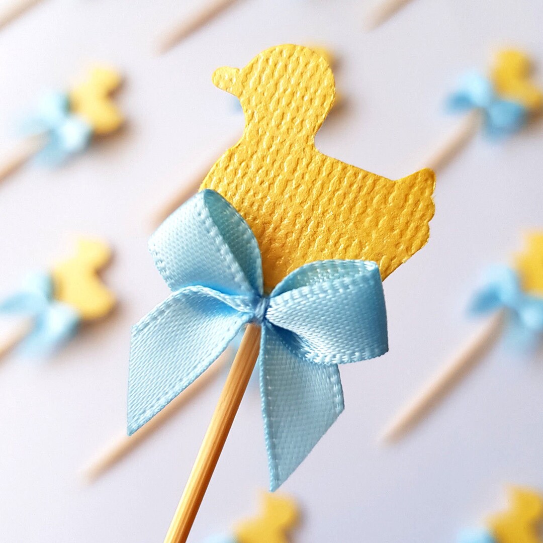 Duck Cupcake Topper Picks With Baby Blue Ribbons 12 PIECES Boy Baby ...