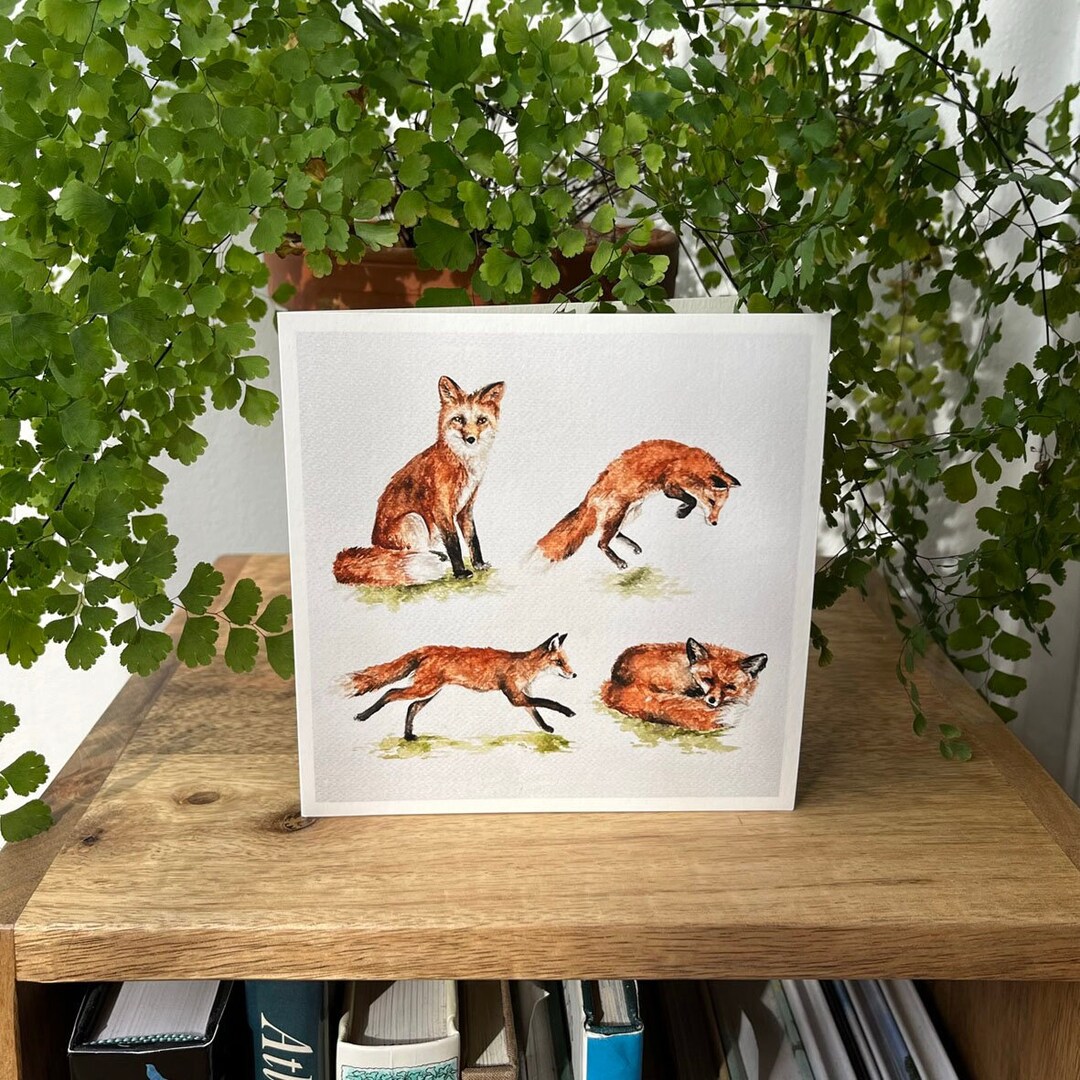 Four Foxes Greetings Card - Art Card, Fox Illustration - Etsy