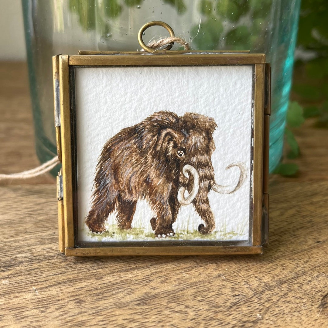 Miniature Woolly Mammoth Original Watercolour Painting in Hanging Brass ...