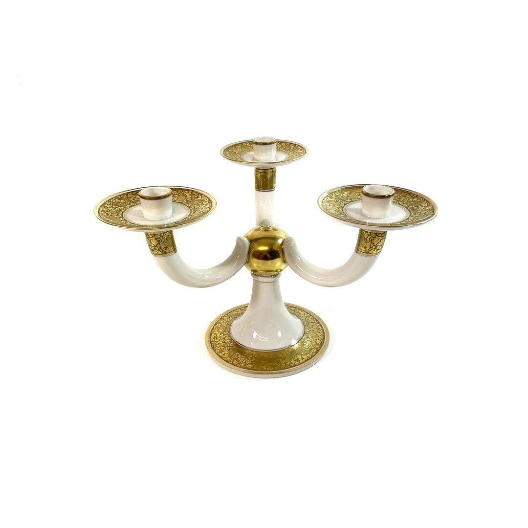 Rosenthal Candlestick - Porcelain Candlestick - 3 Flames - Gold Plated ...