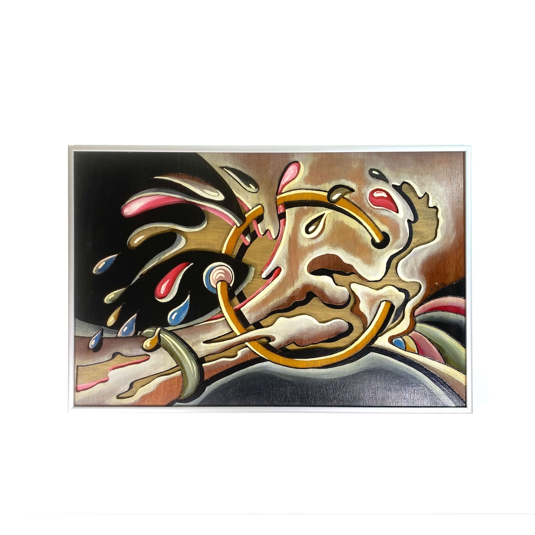 Vintage Acrylic Painting by Esch - 3D Effect - Wood Picture - Abstract ...