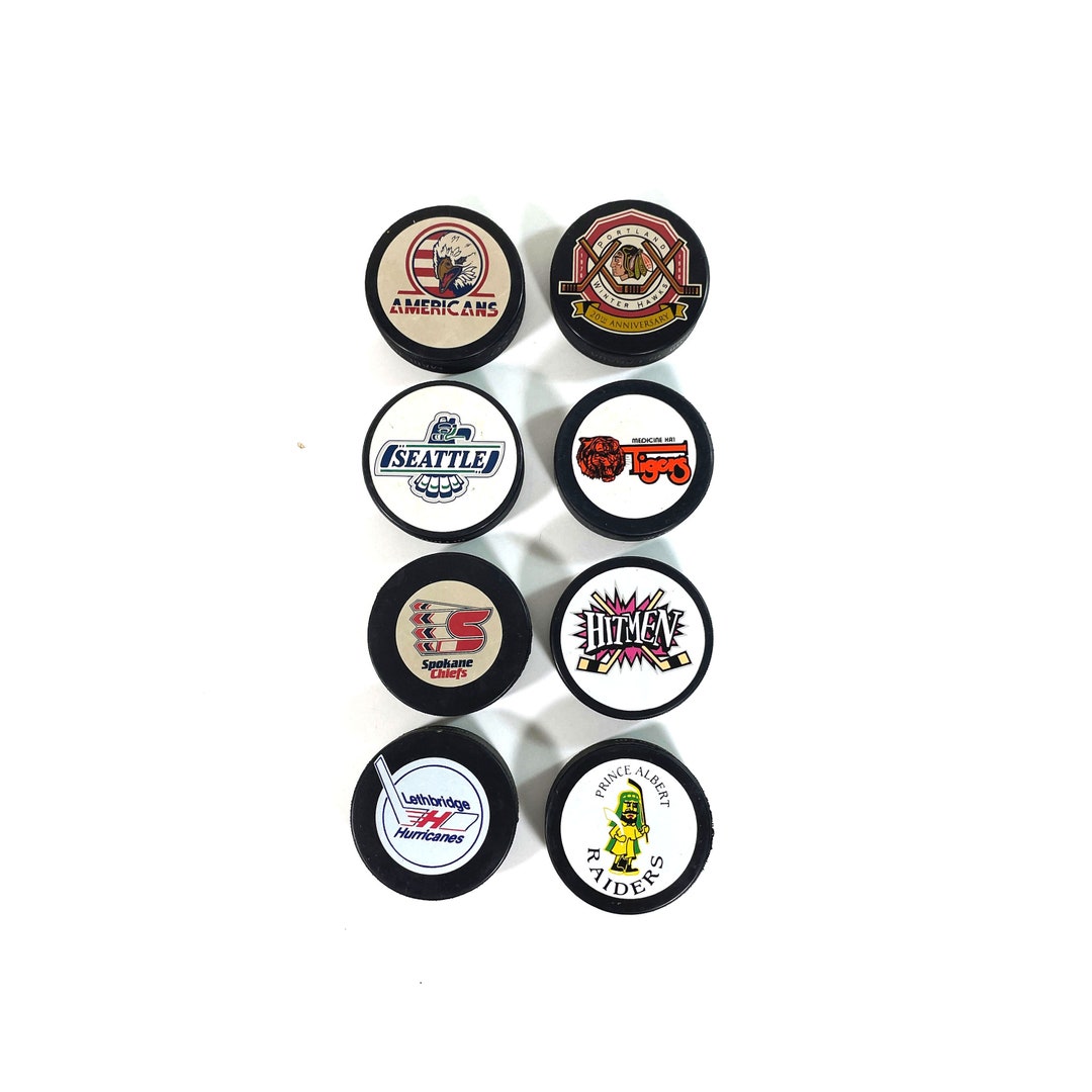 Vintage Official NHL Pucks - Set of 8 - Hard Rubber Disc - Ice Hockey ...