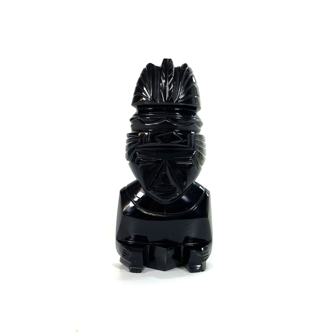 Mid Century Gold-obsidian Aztec Maya Figure - Flat Stone - 5.5" High ...