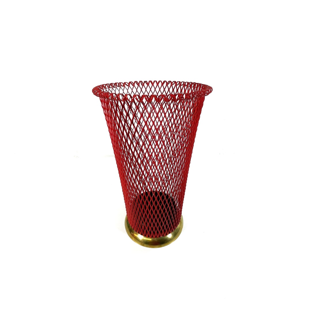 Mid Century Modern Matégot Style - Brass, Metal Umbrella Stand - Red ...