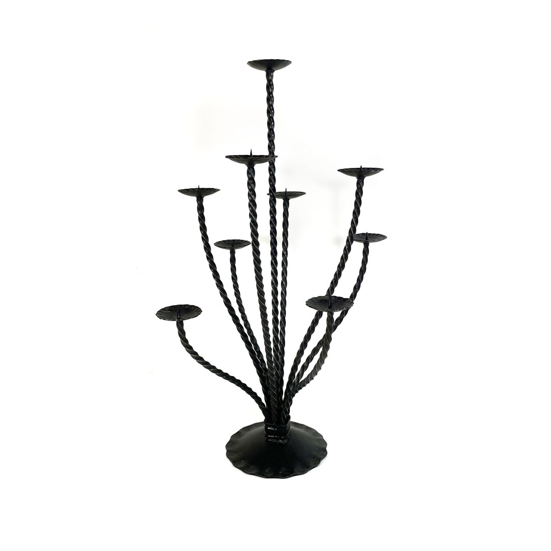 Vintage Brutalist Giant Candlestick - 9-armed Iron Candlestick - Black ...