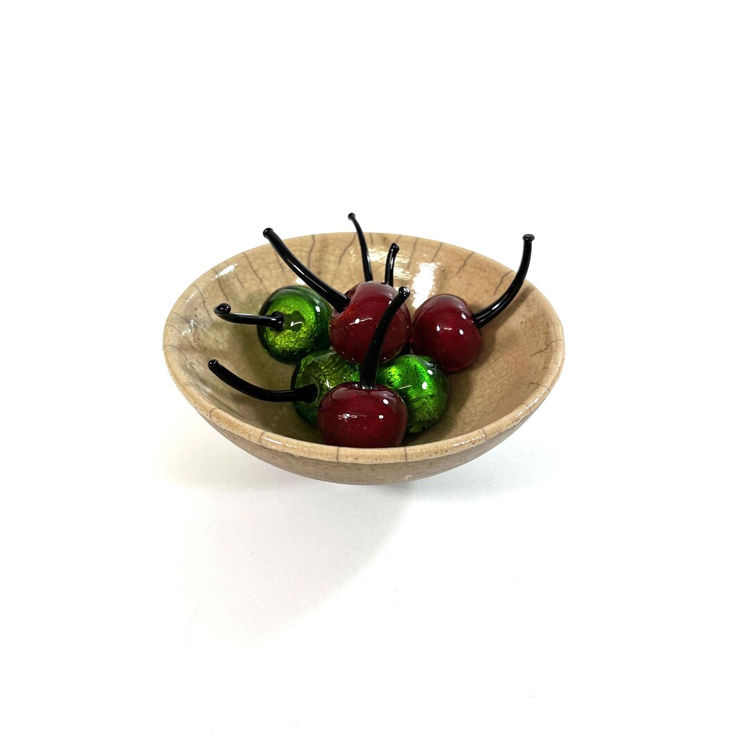 Vintage Murano Glass Cherries - Set of 7 Cherries in Green and Red ...