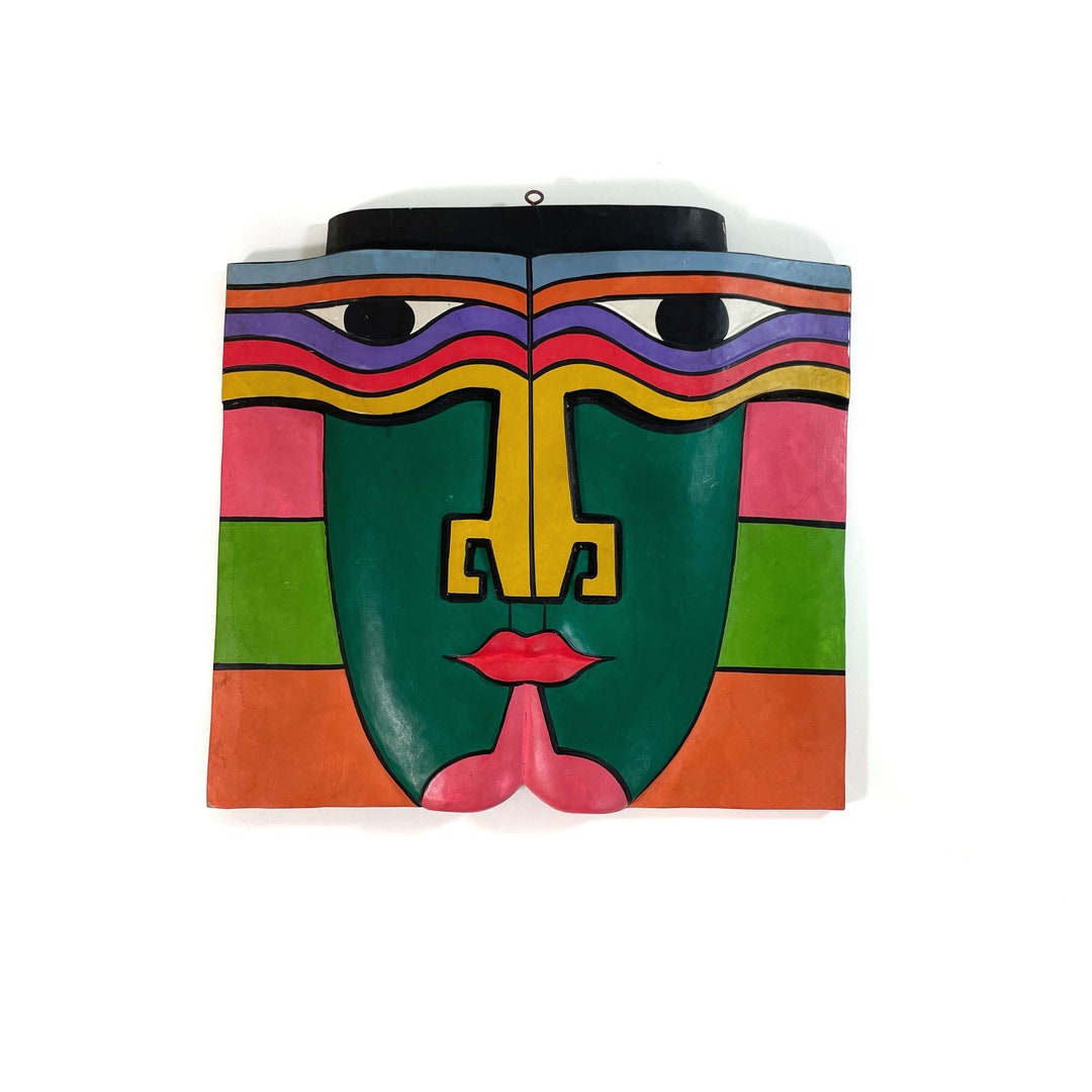 Vintage Rare Laurel Burch Tribal Face Mask Popart Wood Wall Hanging ...