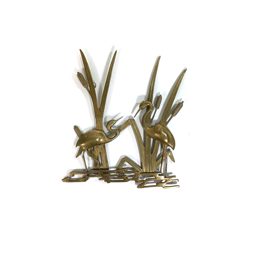 Vintage Brass Cranes - Wall Decoration - Gold-colored - Reed - Handmade ...
