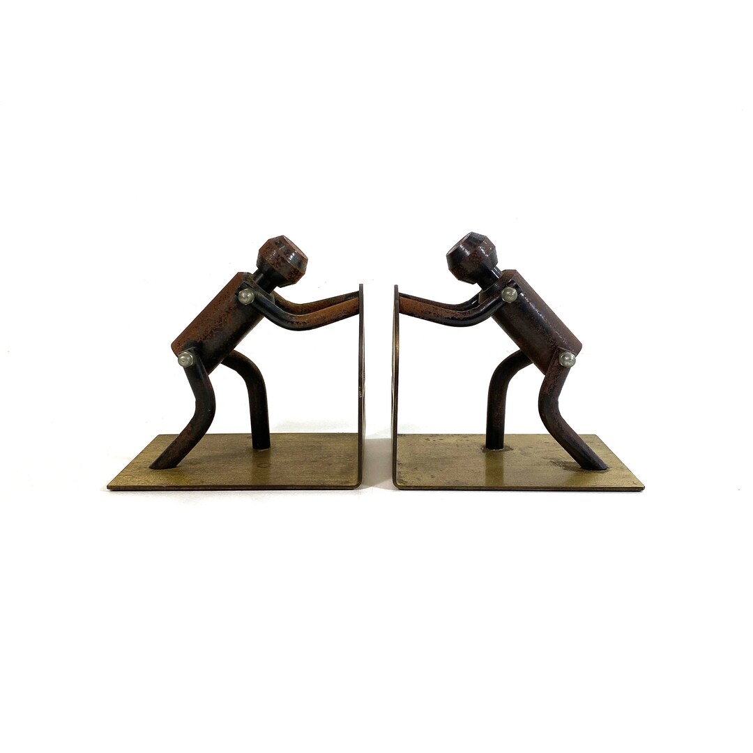 Vintage Massive Steam Punk Bookends Metal Art Industrial Robots Screw ...
