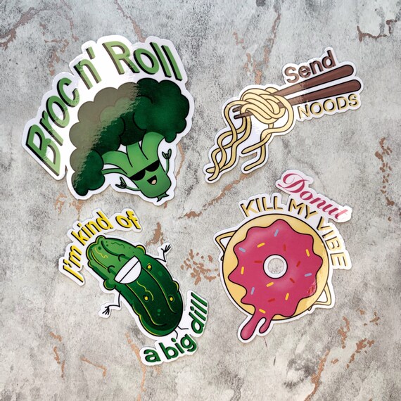 Funny Food Stickers Pack Food Puns Cute Gift for Vegans | Etsy