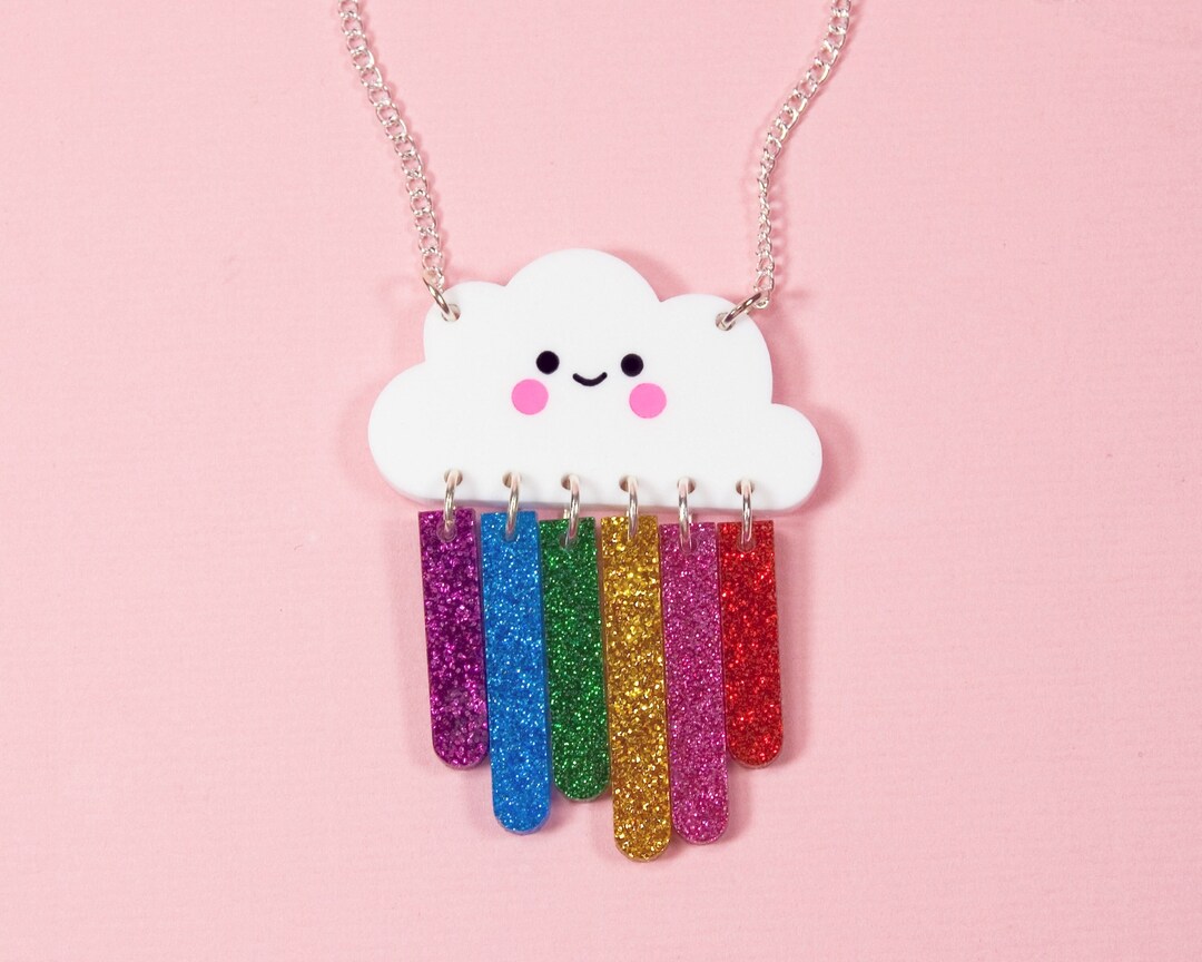 Glitter Rain Cloud Necklace, Acrylic Cute Statement Necklace, Kawaii ...