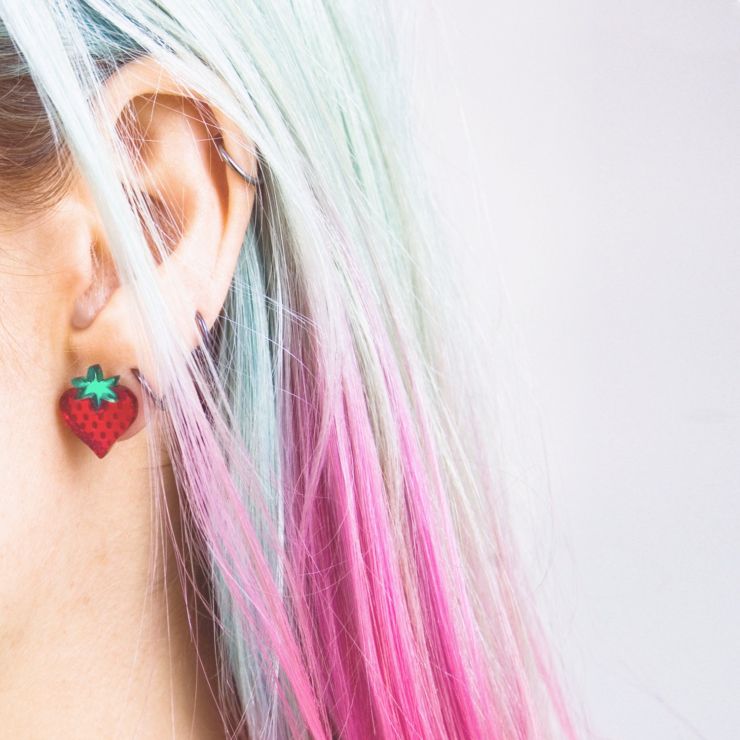 Strawberry Studs Set Pink and Red Mirrored Acrylic Stud - Etsy