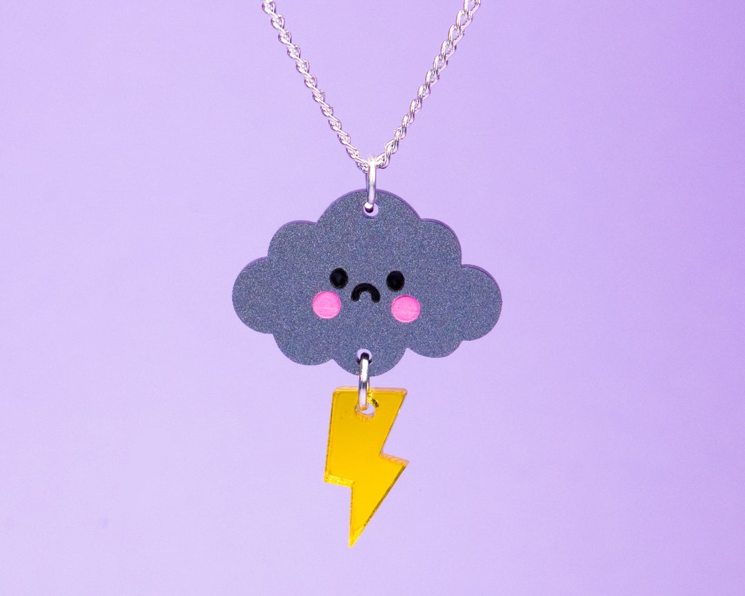 Tiny Storm Cloud Necklace, Silver Lightning Charm Weather Forecast ...