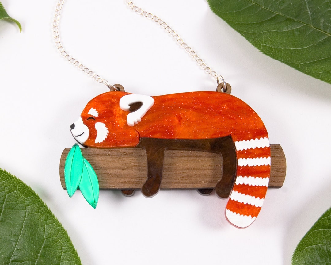 Red Panda Necklace, Acrylic Statement Jewellery, Animal Lover Gift ...