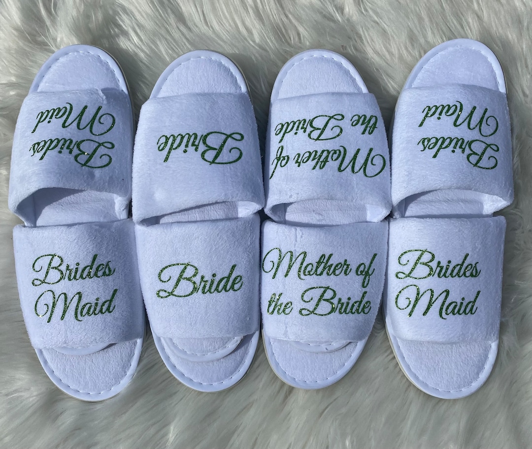 Personalised wedding slippers, bridal party slippers, open toe spa ...