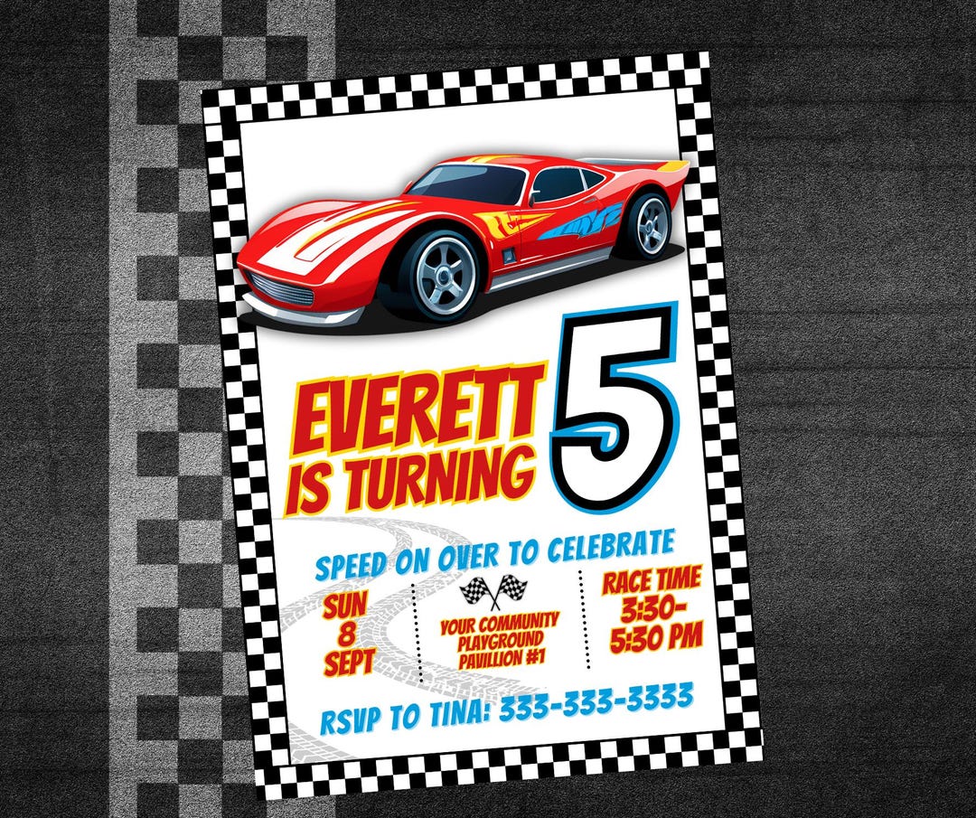 Hot Wheels Race Car Invite, Racing Birthday Theme, Birthday Invite ...