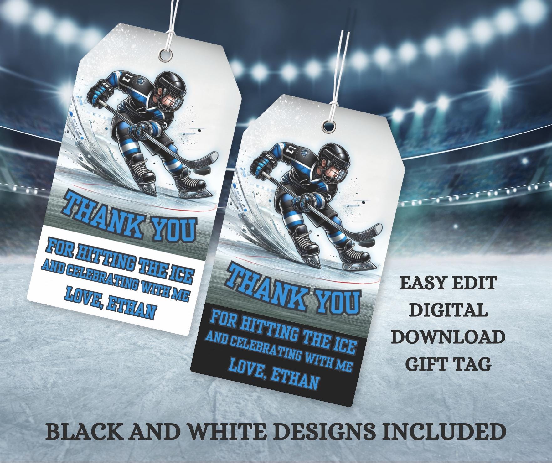 Hockey Birthday Thank You Goodie Bag Tags, Editable Thank You Tags ...