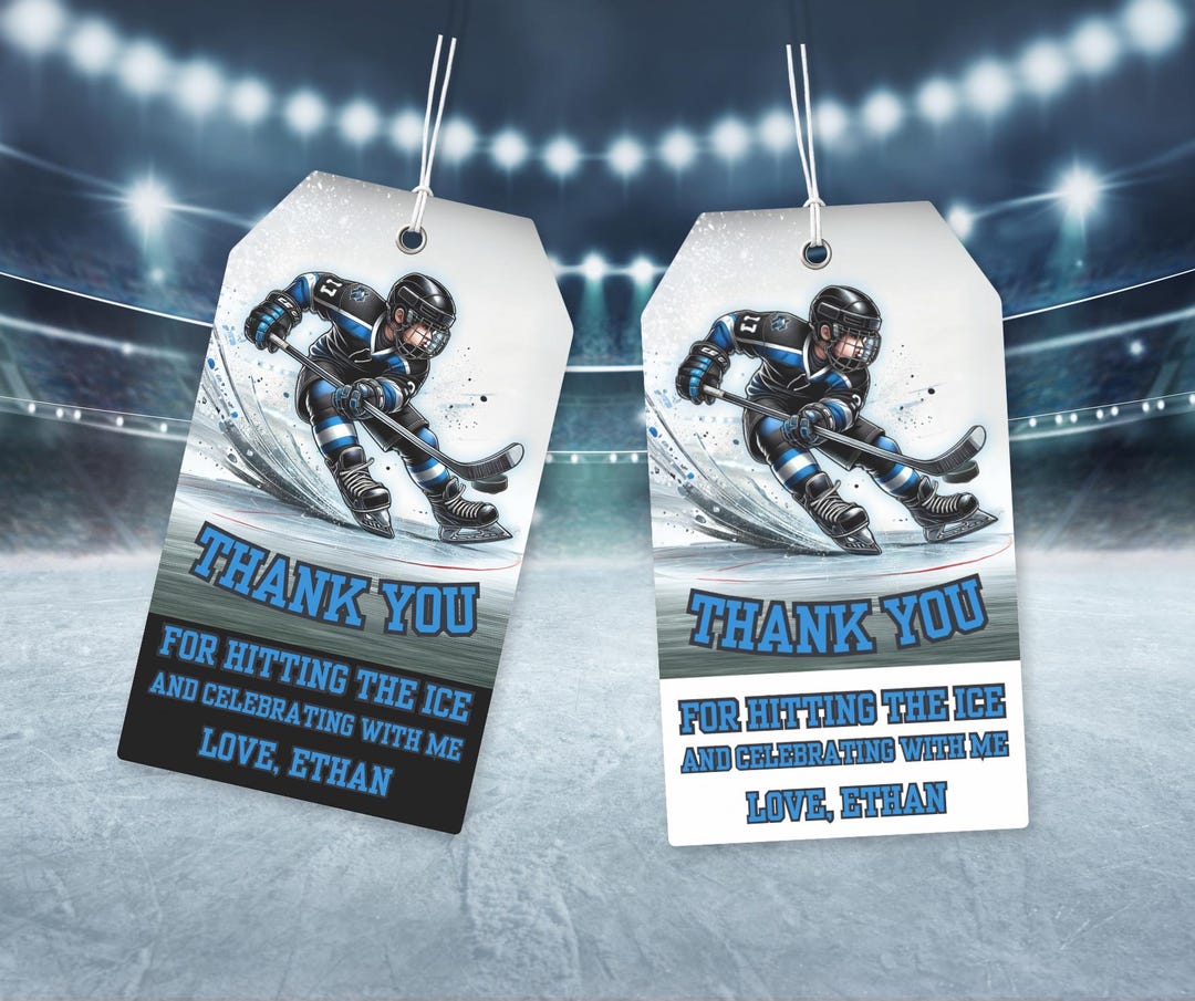 Hockey Birthday Thank You Goodie Bag Tags, Editable Thank You Tags ...