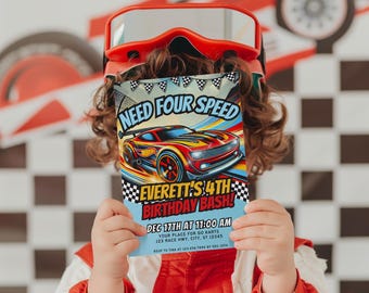 Need Four Speed Birthday Invitation, 4th Birthday Party Invitation ...