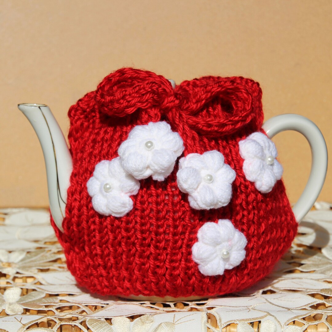 Red Tea Cozy With White Flowers (0006) - Etsy