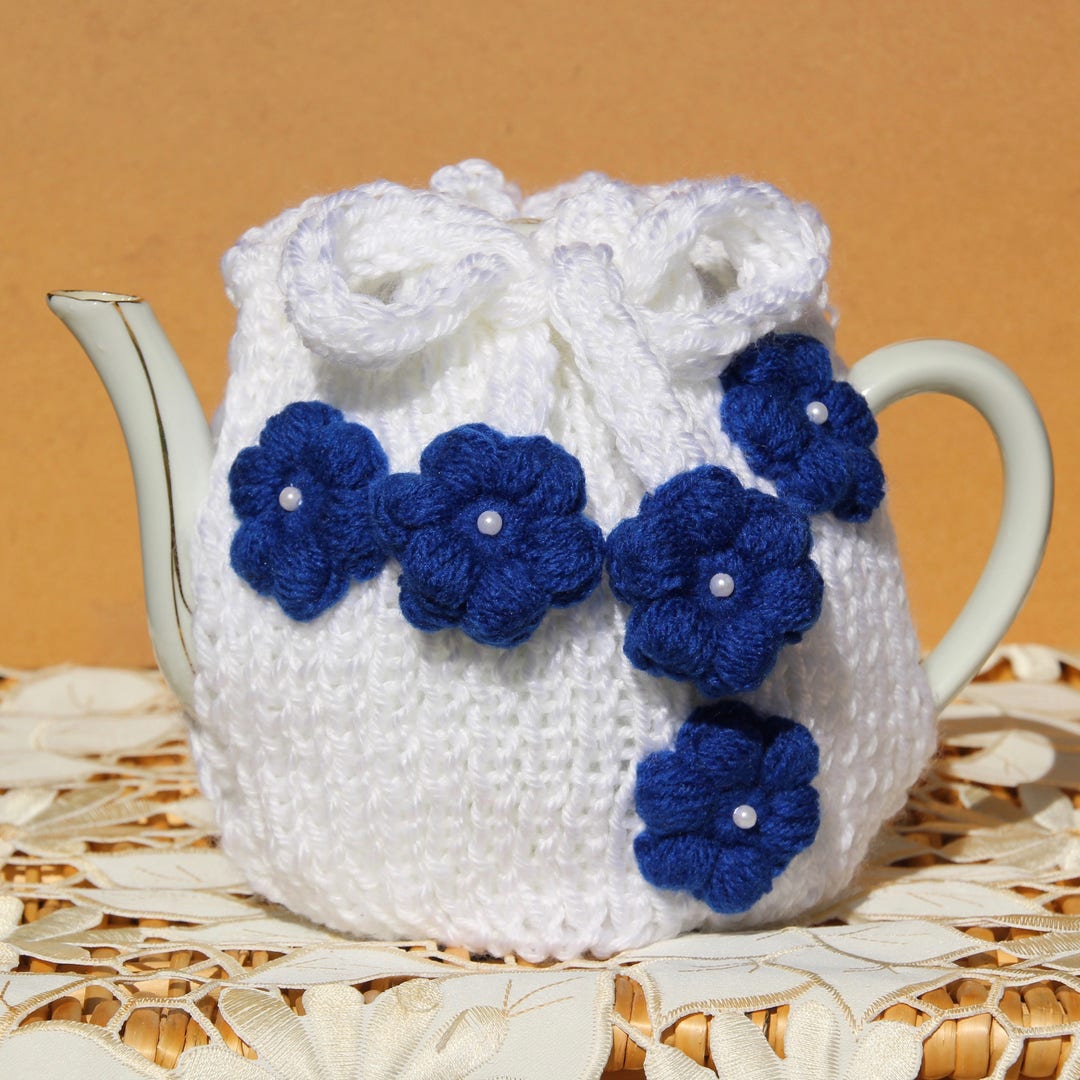 White Tea Cozy With Blue Flowers (0010) - Etsy