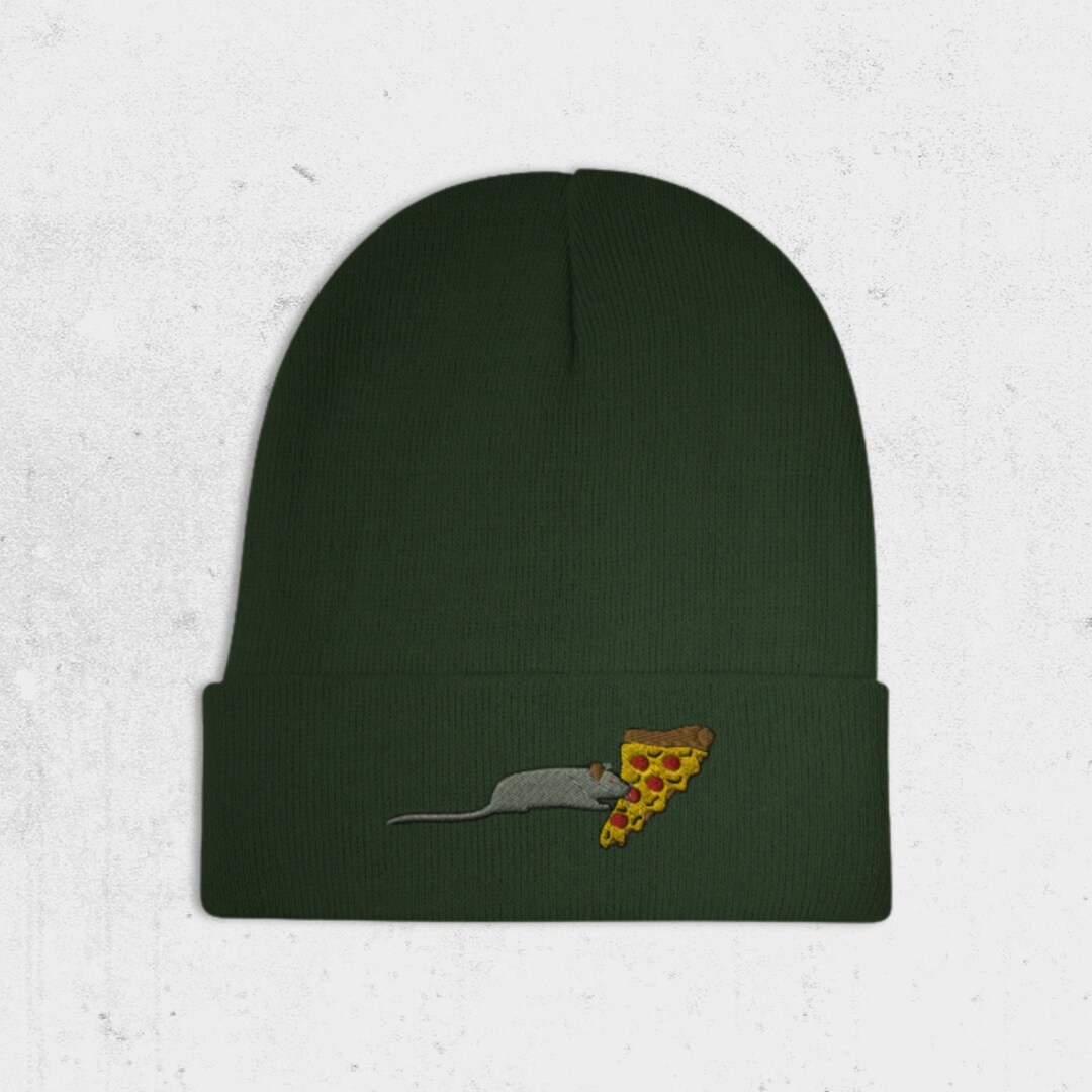Pizza Rat Hat Beanie Embroidered Unisex Womens Mens Knit Green Beanie ...