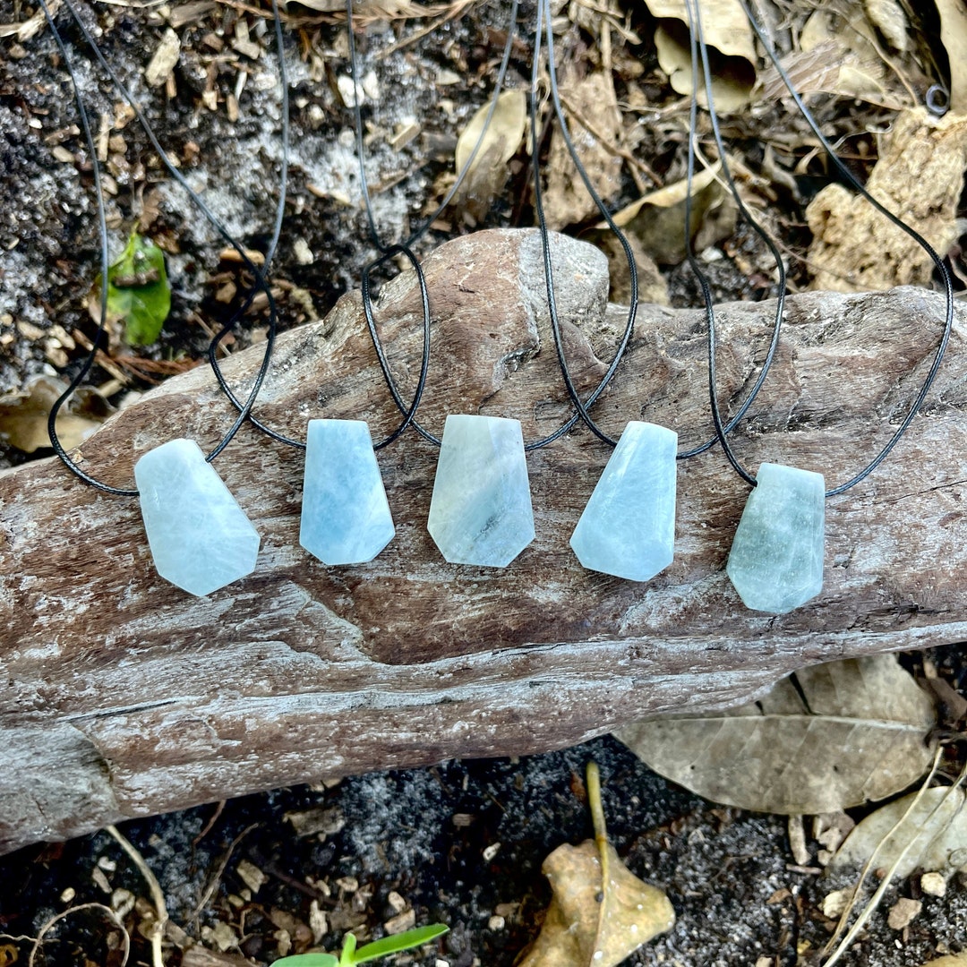 Atlantis~blue Aquamarine Crystal Stone Pendant Cotton Necklace-stone of ...